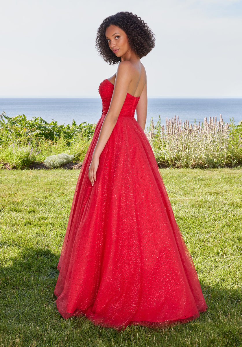 Glitter Tulle Keyhole Prom Dress with Rosettes – LUPITA'S BRIDAL HOUSE